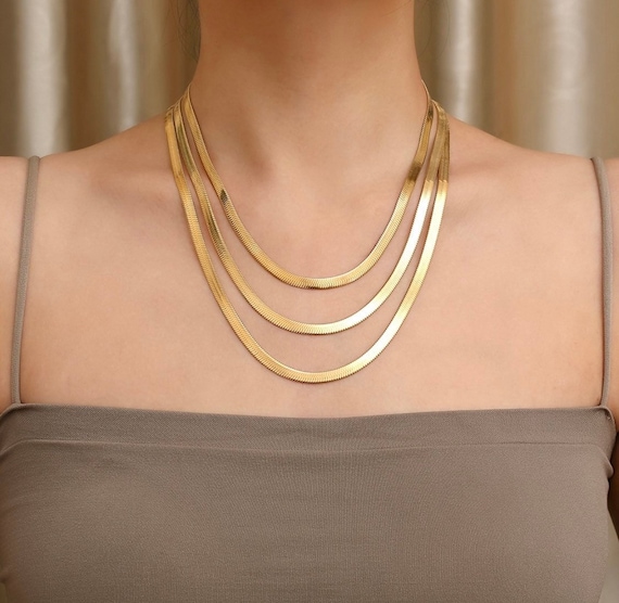 18K Gold Snake Chain Necklace 5mm Flat Snake Layer Necklace - Etsy UK