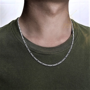 Silver Figaro Chain, 3mm Silver Chain Necklace for Men, Silver Chain ...