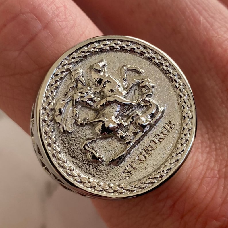 18K Gold Sovereign Ring St George Ring Men Gold Signet Ring | Etsy