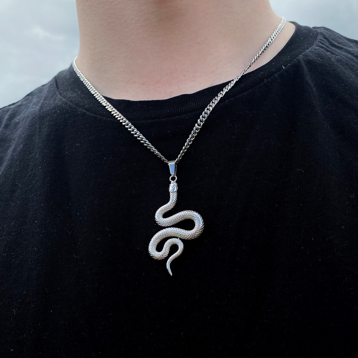 Mens Necklace Silver Snake Pendant Necklace Stainless Steel | Etsy
