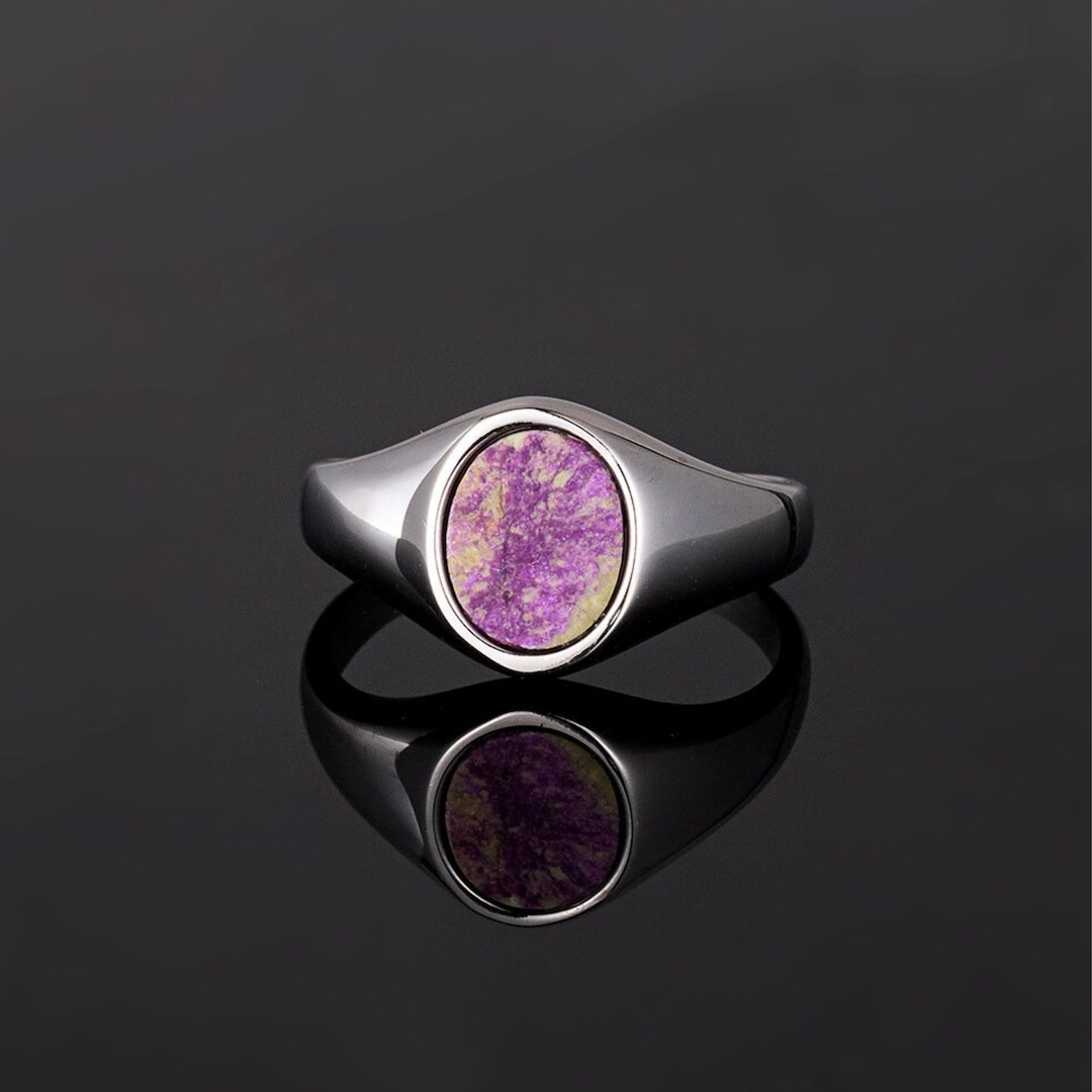 Mens Ring - Silver Sugilite Purple Gemstone Ring for Men - Silver Oval ...