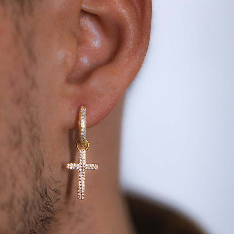 Mens Earrings - Gold Cross Earrings Men - Diamond Cross Earrings for ...