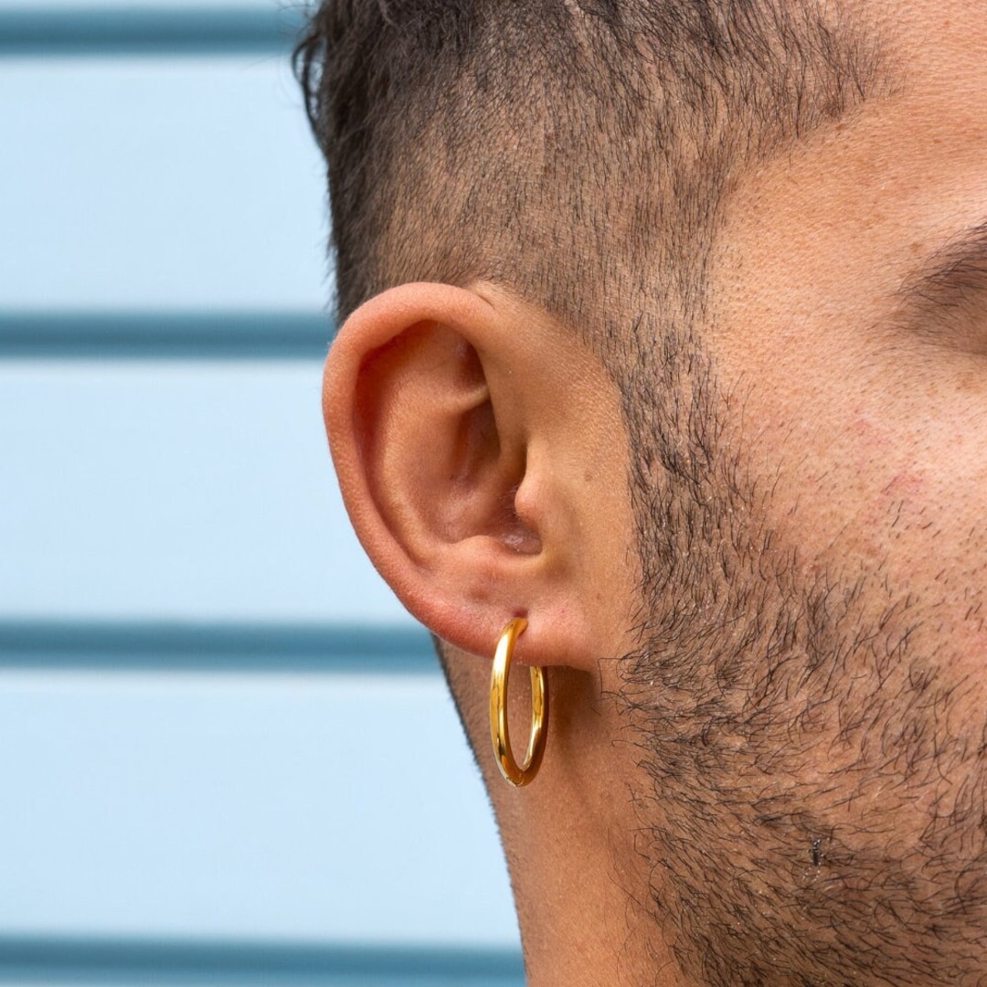 Mens Earrings - 18K Gold Hoop Earrings for Men - Large Gold Hoops ...