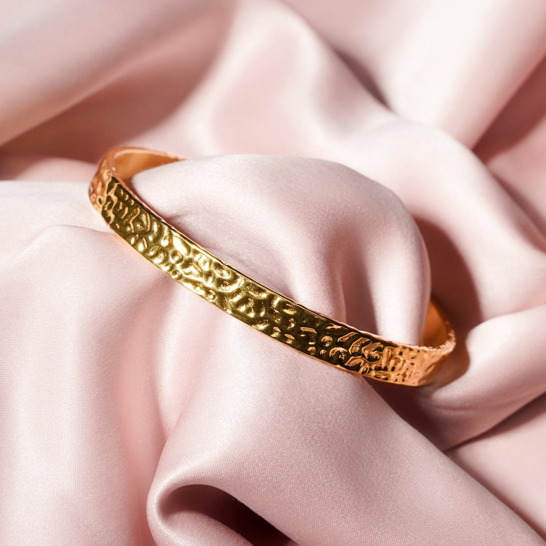 18K Gold Cuff Bracelet - Solid Adjustable Gold Bangle Bracelet ...