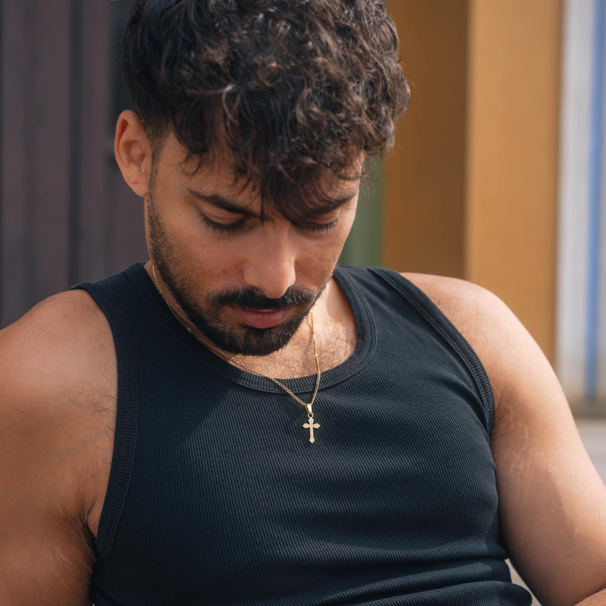 Gold Cross Necklace - Mens Gold Cross Necklace - Mens Gold Cross ...