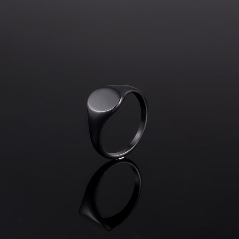Black Signet Ring Men - Matte Finished Oval Ring - Mens Black Rings ...