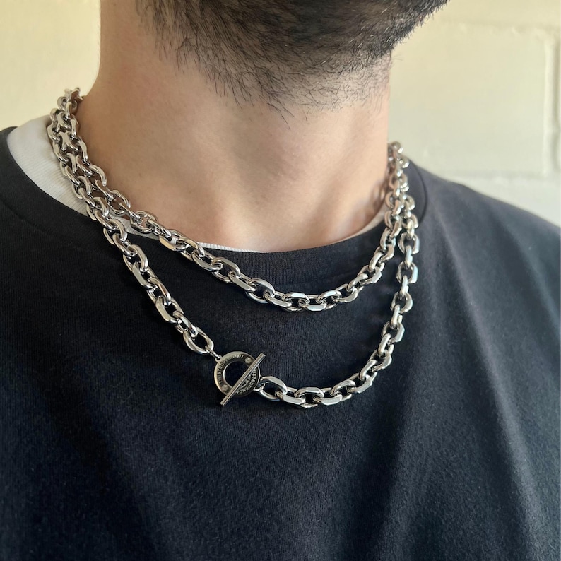 Mens Necklace - Thick Silver Link Chain for Men - Mens Silver Choker ...