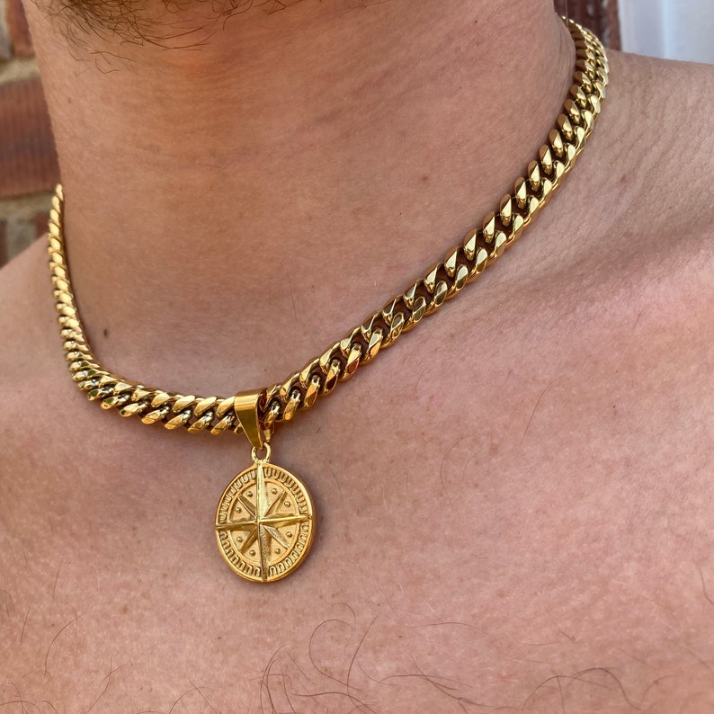 Mens Necklace 18K Gold Compass Pendant Men Gold Choker Chain - Etsy
