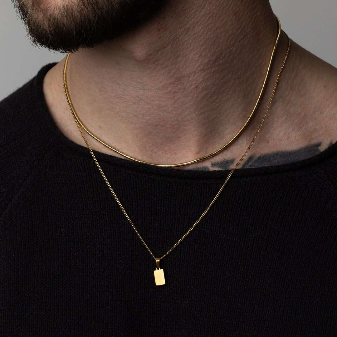 Mini Bar Gold Pendant Necklace - Minimalist Gold Pendant for Men - Mens ...