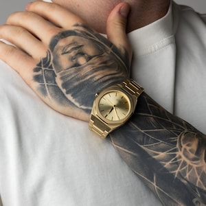 Mens Watch - Gold Stainless Steel Wristwatch - Gold Japanese Movement ...