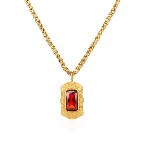 Mens Necklace - 18K Gold Large Red Pendant Necklace for Men - Mens ...