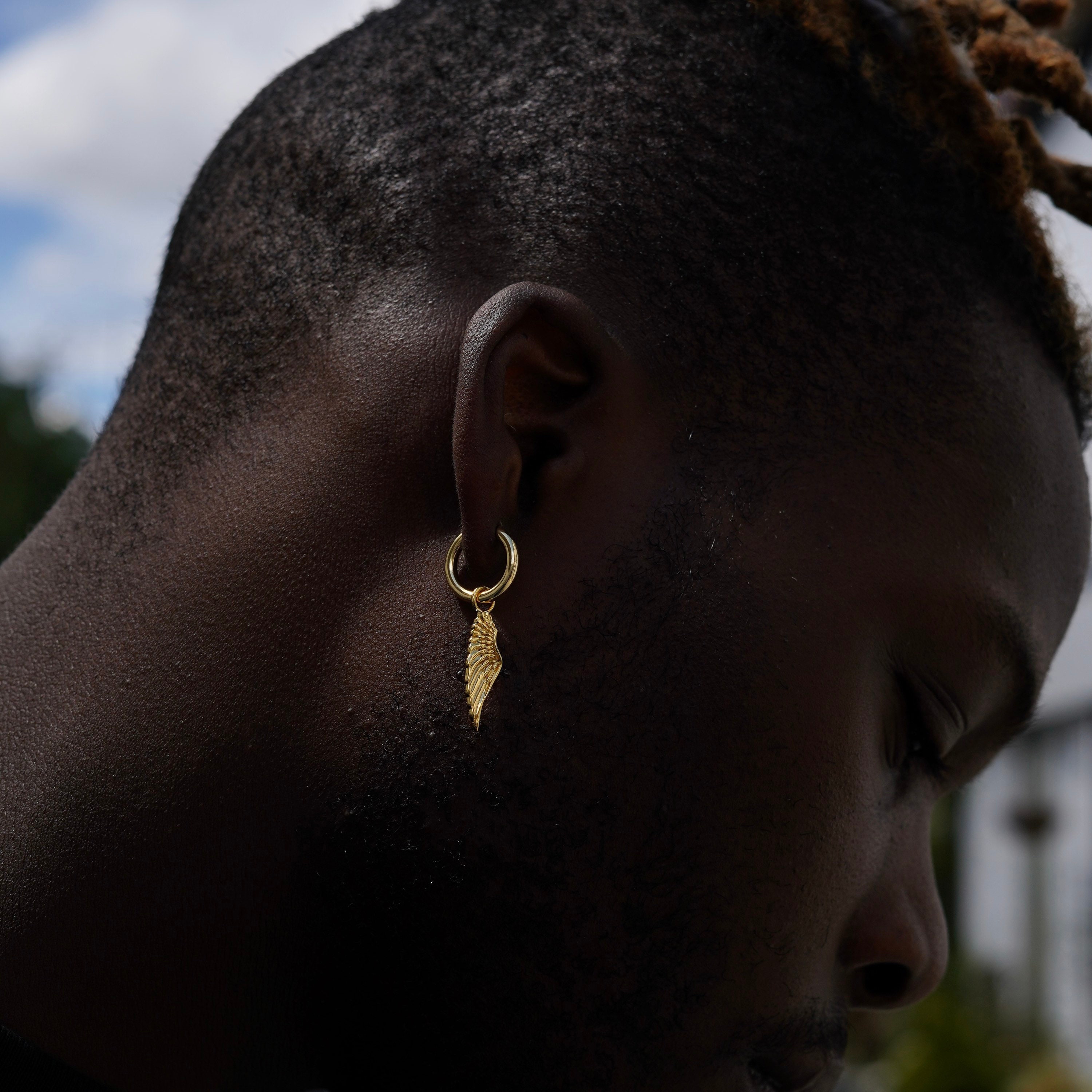 Mens Earrings - Mens Dangle Earrings - 18K Gold Earrings Men - Angel ...