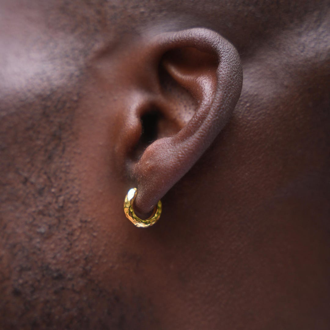 Mens Earrings - 18K Gold Huggie Hoop Earrings for Men - Chunky Gold ...
