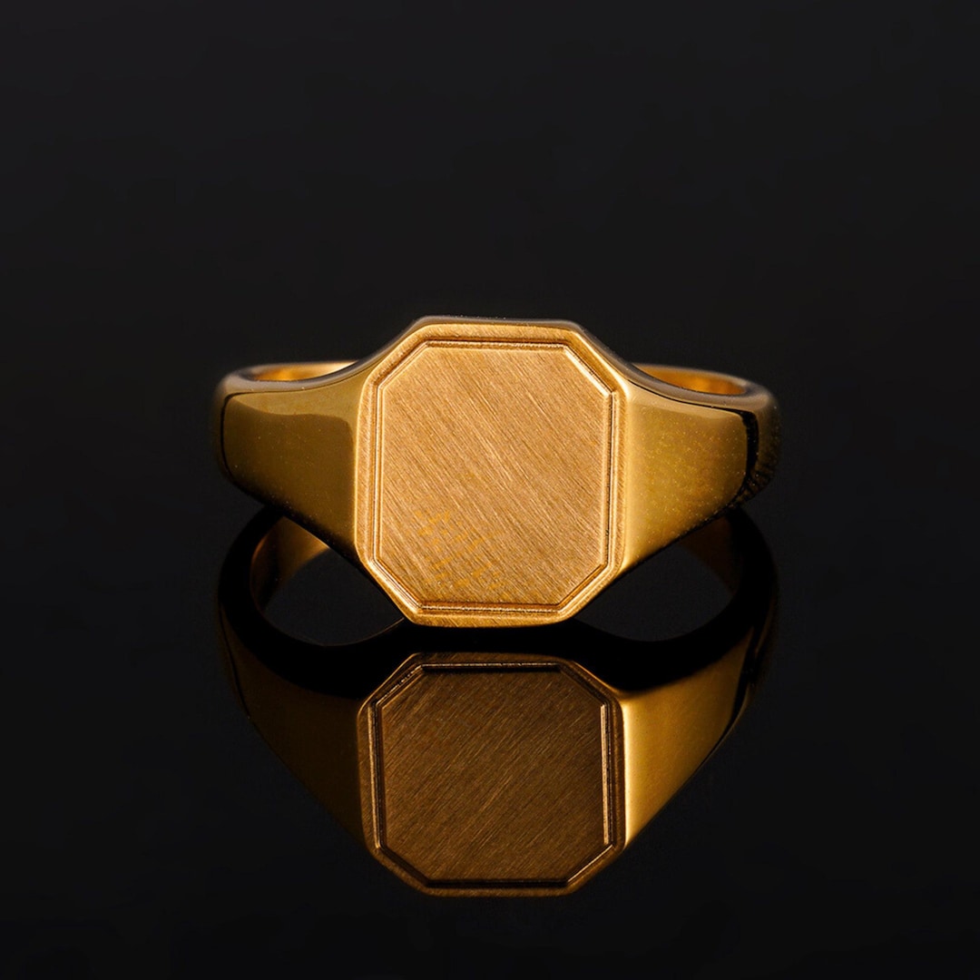 18K Gold Matte Octagon Signet Ring - Mens Pinky Ring - Mens Signet Ring ...
