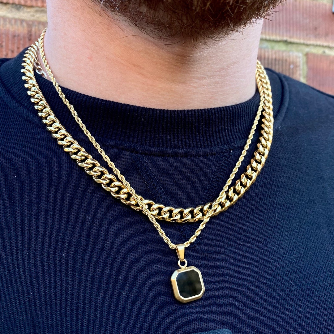 Collier Homme, Onyx Pendentif Collier Set Coffrets cadeaux de bijoux en ...