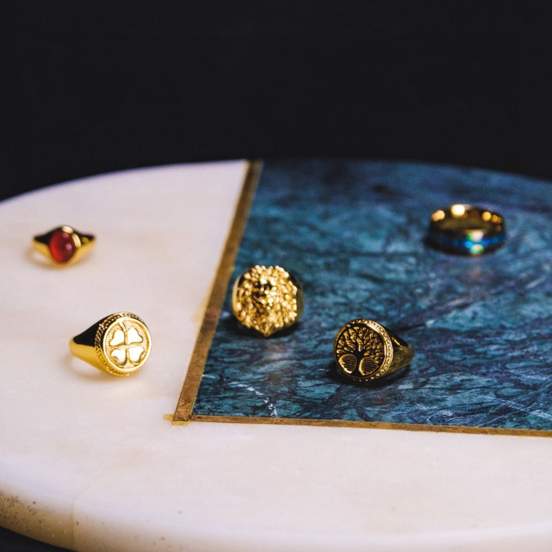 Mens Ring - 18K Gold Ring Men - Mens Gold Signet Ring - Large Pinky ...