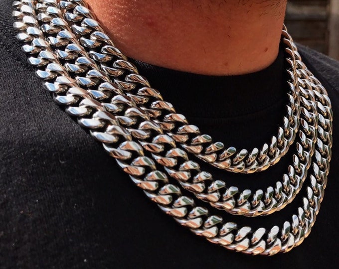 12mm Miami Cuban Link Chain. Stunning Solid 925 Sterling Silver. Chunky ...