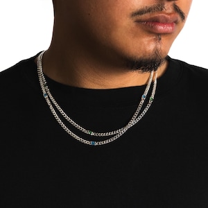 Mens Necklace - Gold Sapphire Blue Necklace for Men - Mens Gold Curb ...