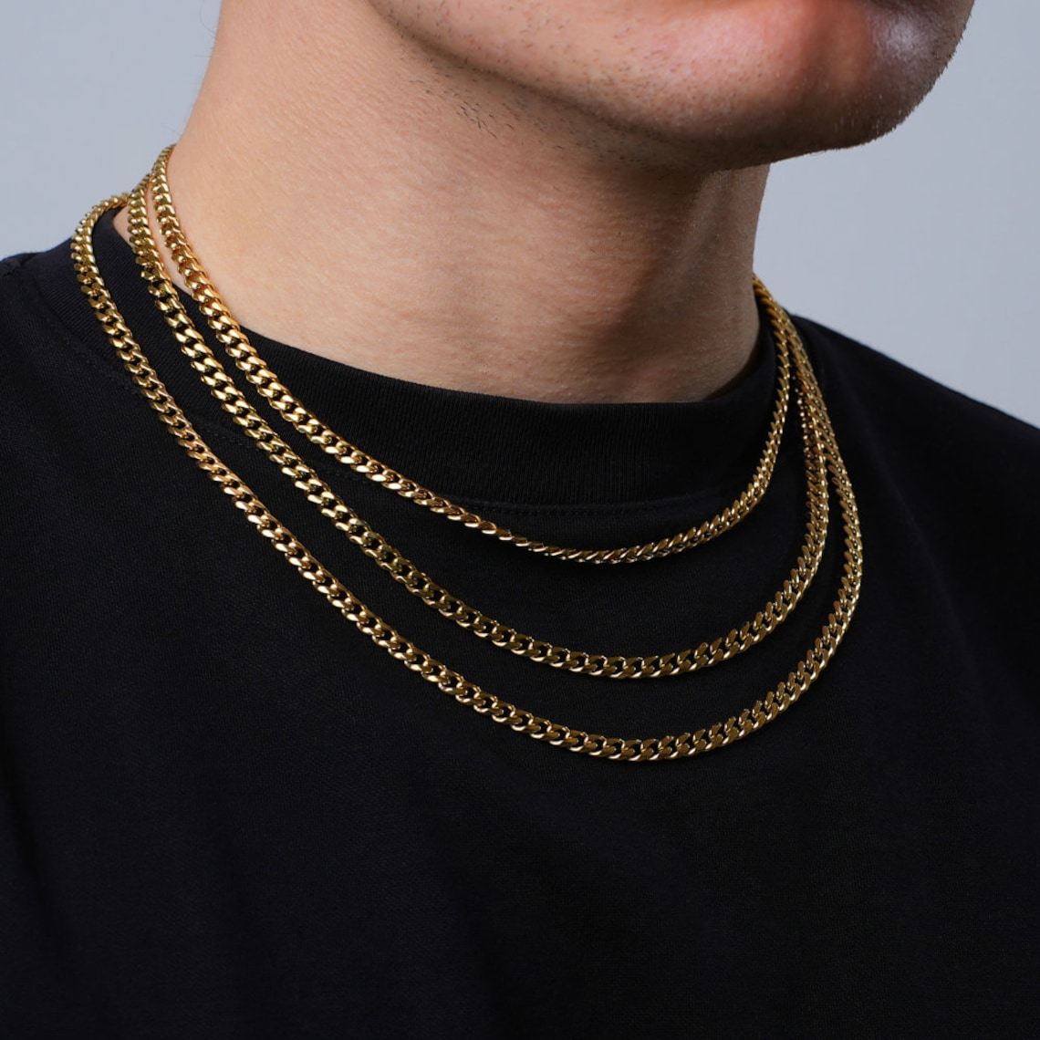 Gold Cuban Chain, 18K Gold Chain Necklace, Mens Gold Curb Chain, Gold ...