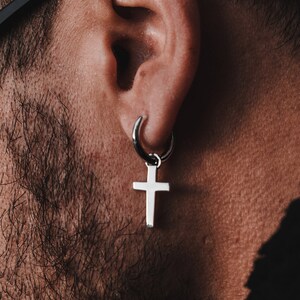 18K Gold Cross Earrings Men - Mens Cross Earrings - Dangle Cross ...