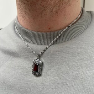 18K Gold Red Diamond Pendant Necklace - Mens Gold Necklace - Large Gold ...