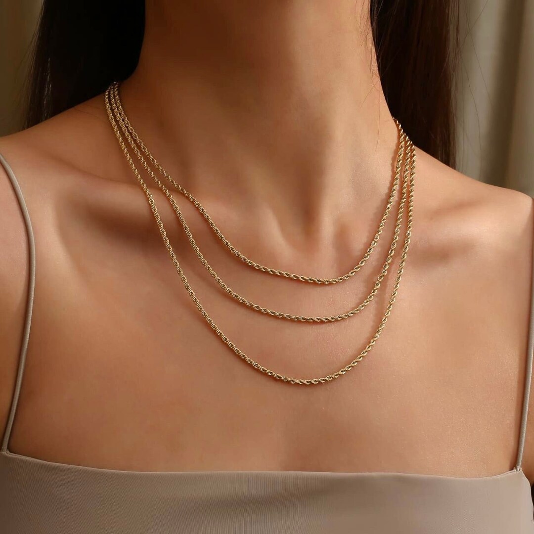 Thin Gold Rope Chain - 18k Gold Layered Rope Necklace Chain, Necklace ...