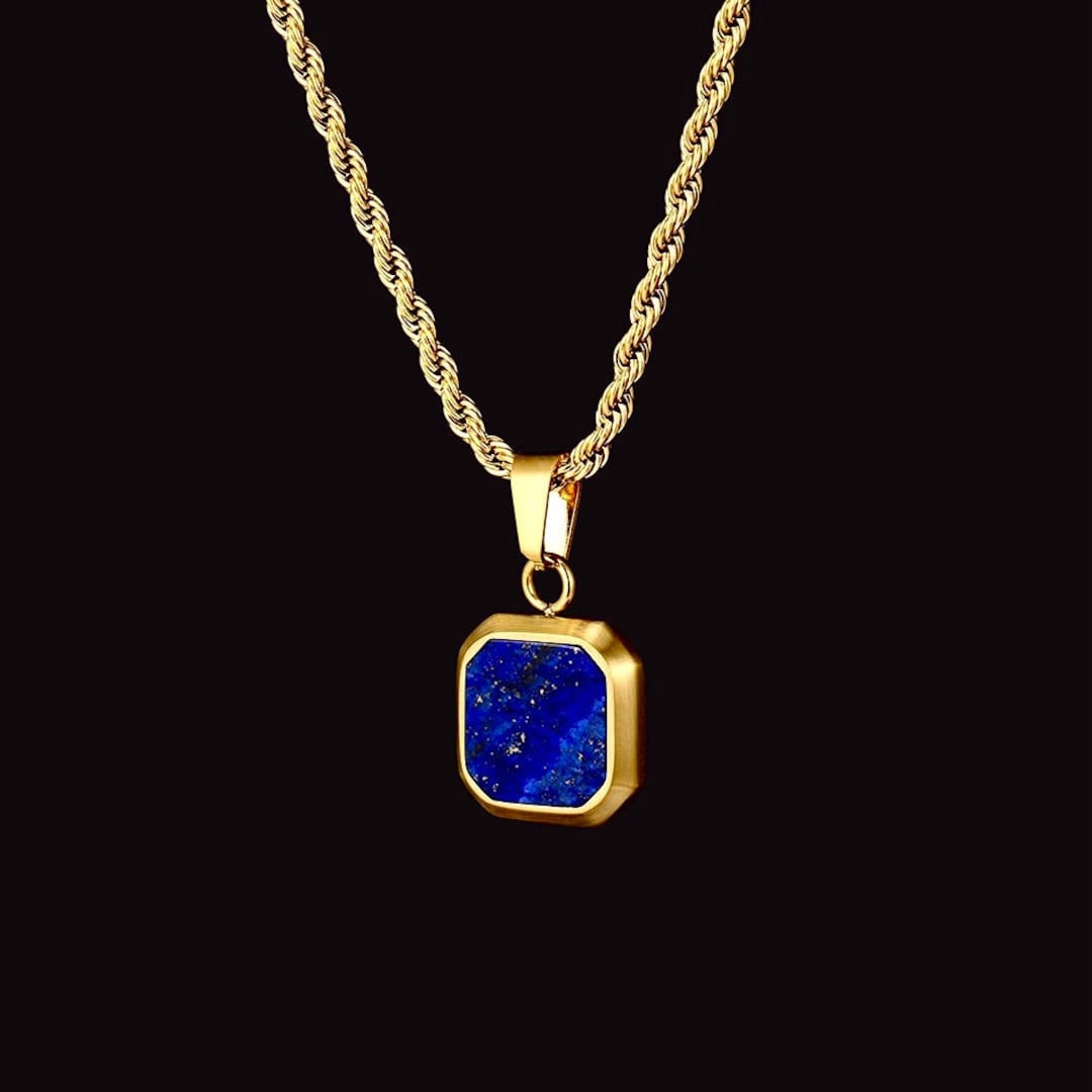 Gold Lapis Lazuli Necklace - Square Lapis Lazuli Pendant Necklace for ...