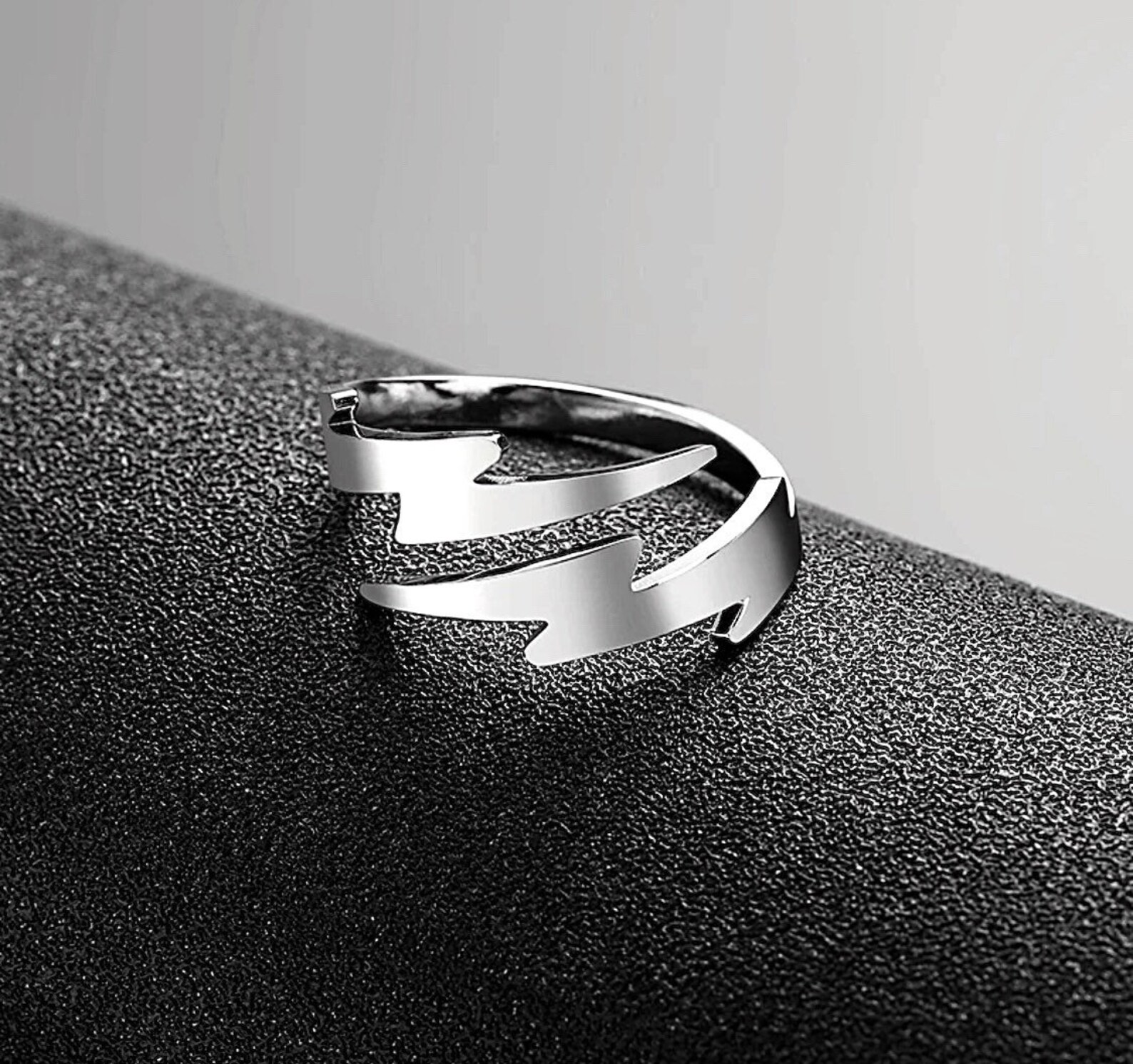 Silver Ring Lightning Bolt Fully Adjustable Mens Rings Raven - Etsy