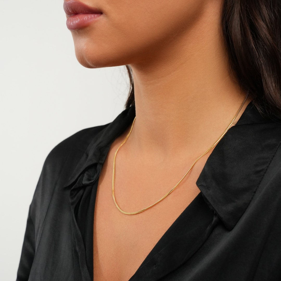 23K Gold 2mm Miami Cuban Chain for Women / Her - Thin Gold Necklace ...