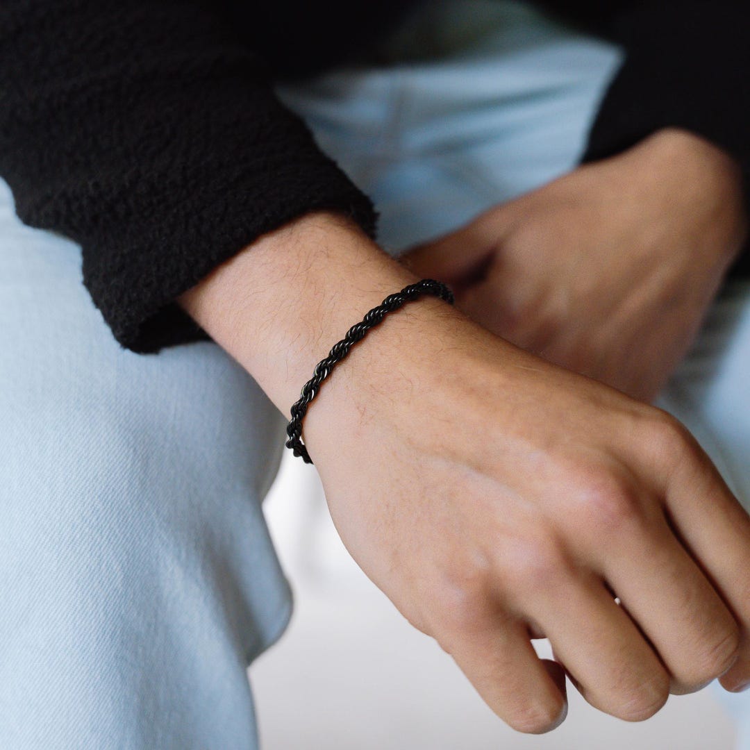 Black Rope Bracelet - Mens Black Chain Bracelet - Mens 5mm Rope ...