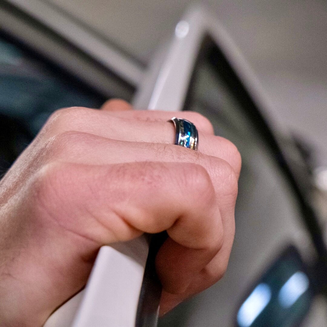 Mens Ring Fire Opal Men's Stainless Steel Ring Blue Shell - Etsy UK