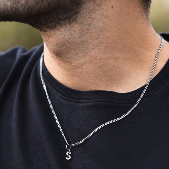 Mens silver chain with letter pendant store