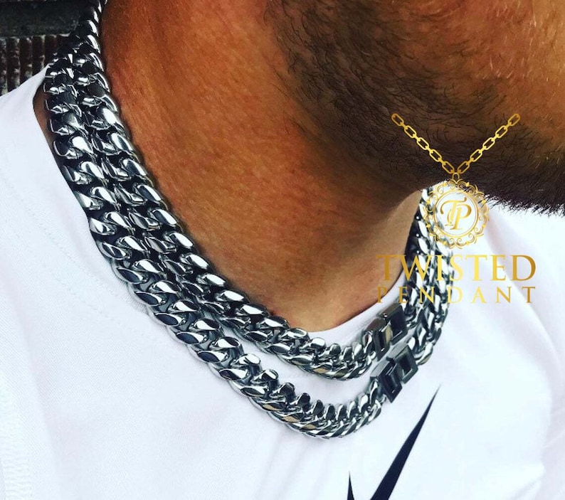 Thick Silver 12mm Cuban Chain Necklace Mens Cuban Chains | Etsy