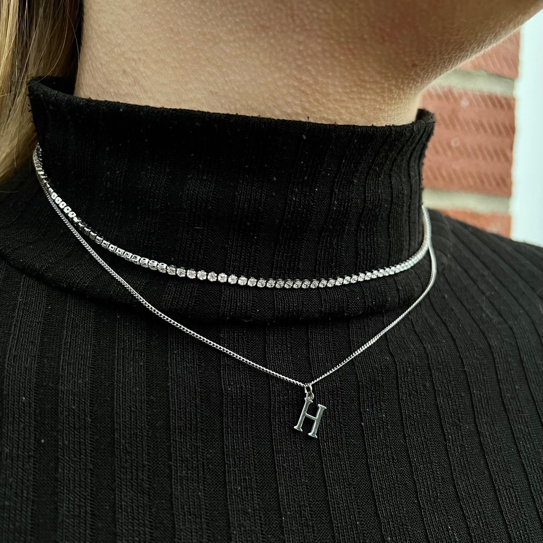 Thin Silver Tennis Necklace, 2mm Dainty Silver CZ Tennis Chain for ...