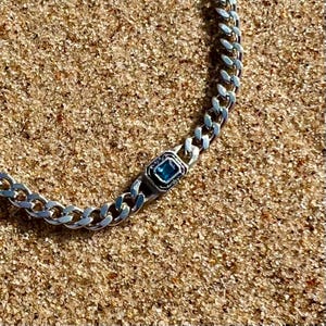 Silver Chain With Gemstone Necklace - Blue Diamond Necklace for Men ...