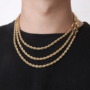 18K Gold Rope Chain Men - Mens Gold 5mm Thick Chains- Mens Gold ...