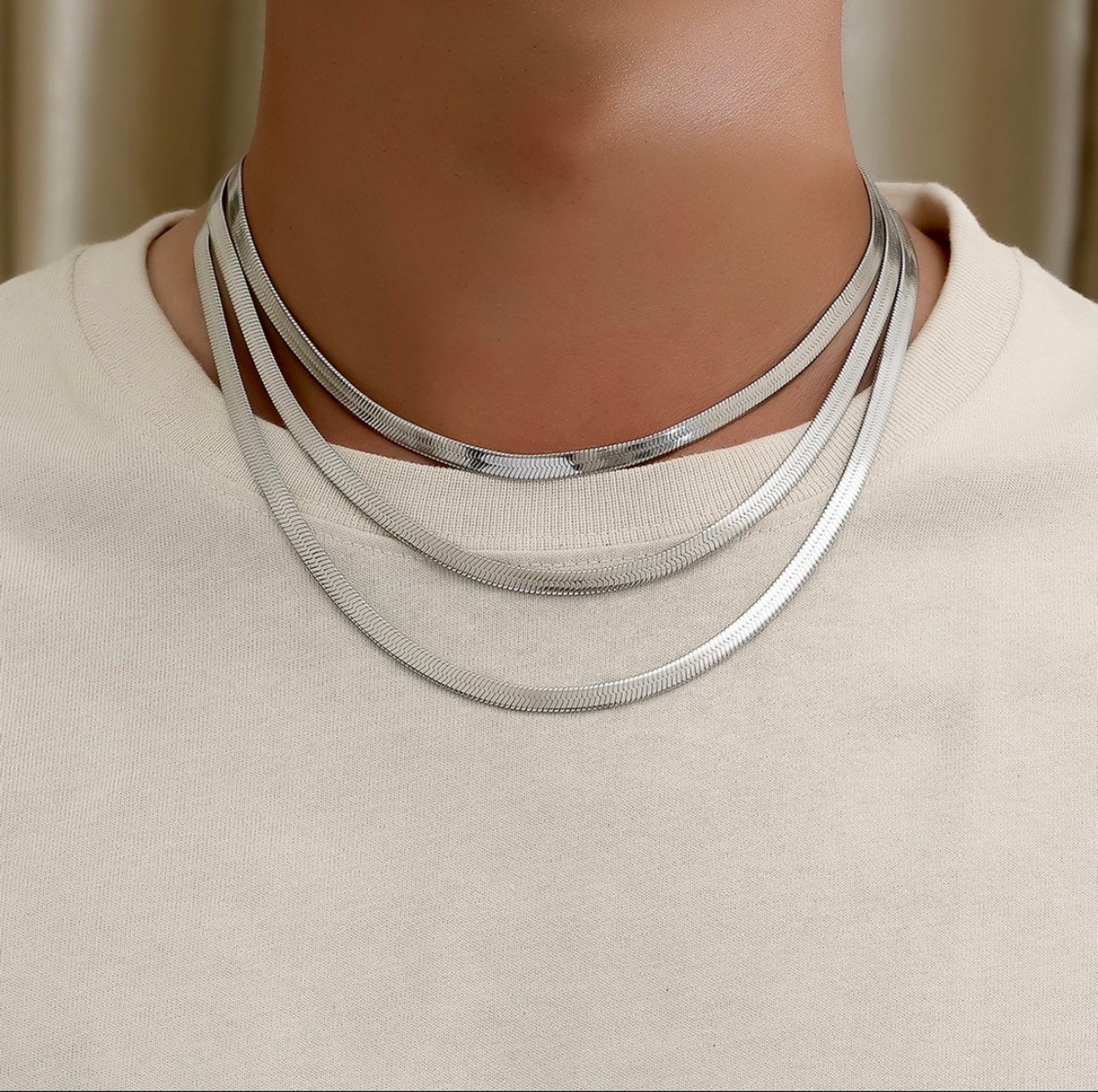 Silver Snake Chain Mens Necklace Chain 3mm / 5mm Flat Gold - Etsy