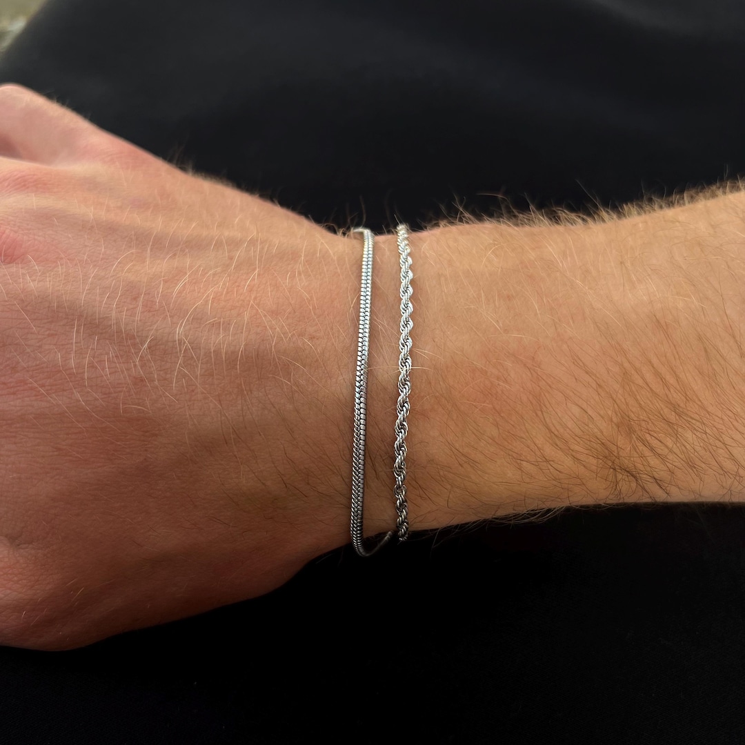 Mens Bracelet - Silver Rope / Snake Bracelet for Men - Minimalist ...