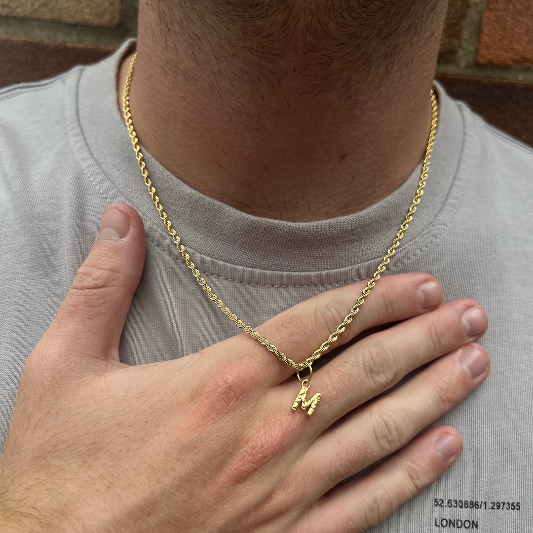 Mens Initial Necklace, 18K Gold Initial Necklace, Mens Rope Chain With ...
