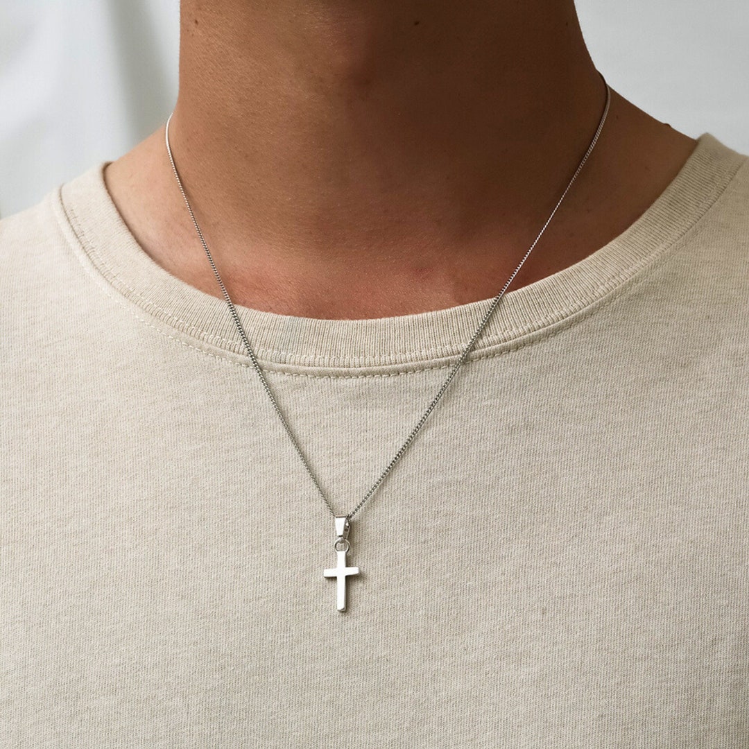 Mens Necklace - Silver Mini Cross Necklace - Cross Necklace - Gold ...