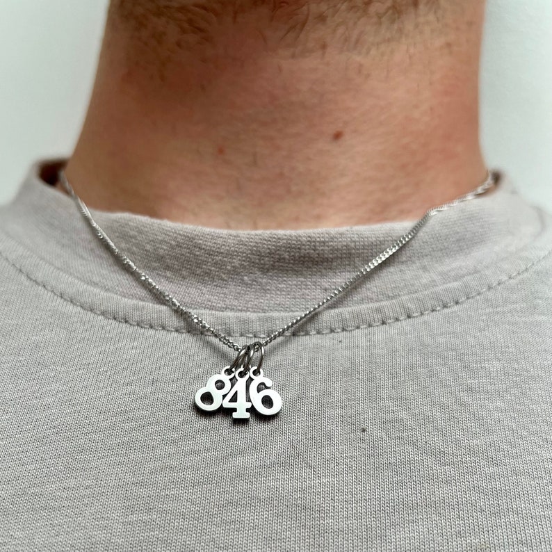 Silver Number Necklace for Men / Women, Personalised Silver Necklace ...