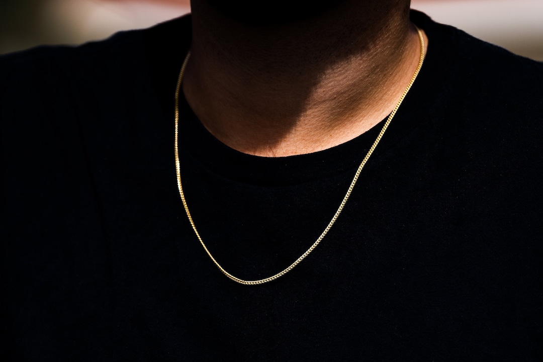 2mm Gold Chain Necklace, Mens Gold Curb Chain, 925 Sterling Silver 23K ...