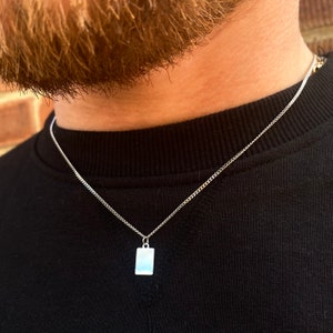 Silver Mens Necklace, Minimalist Tiny Silver Bar Pendant for Men ...