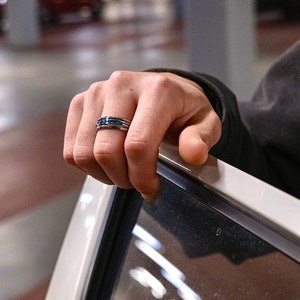 Mens Ring - 18K Gold Fire Opal Band Ring - Men's Gold Steel Ring - Mens ...