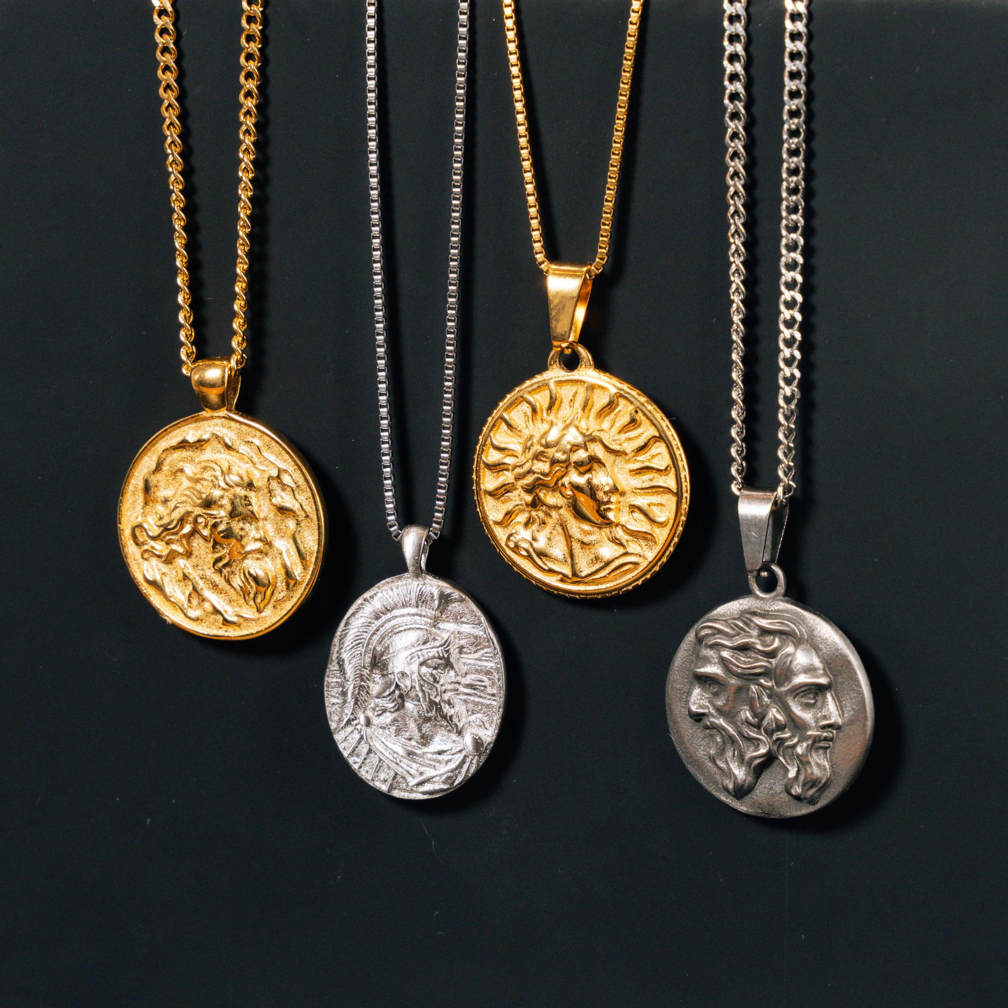 Mens Necklace, 18K Gold Chain Pendant, Greek God Pendant Necklace for ...