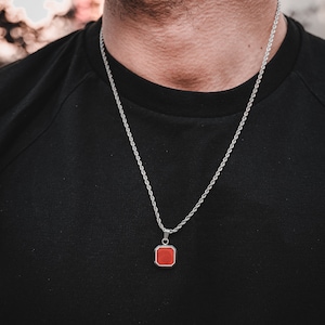 Mens Necklace - Silver Pendant With Red Gemstone - Necklace for Men ...