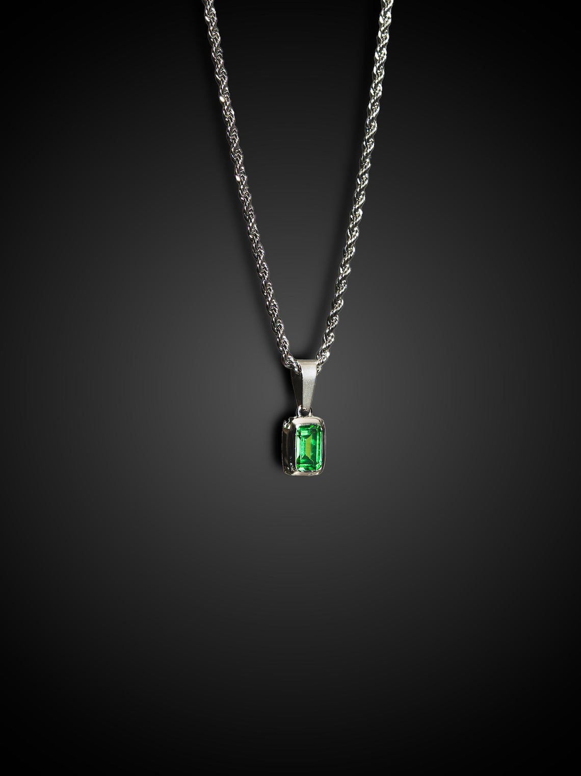 Gemstone Necklace - Mens Necklace - 18K Gold Green Emerald Styled ...
