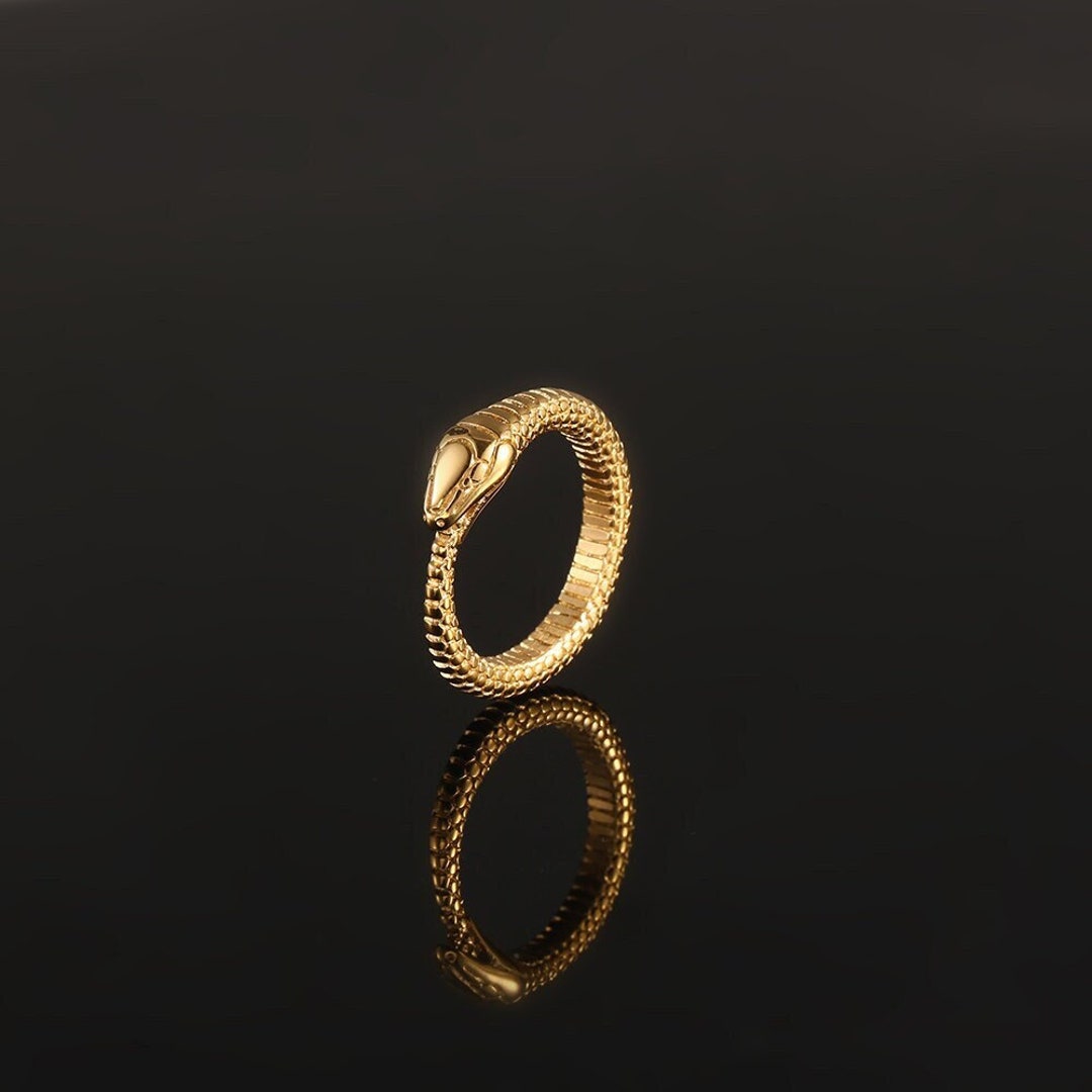 18K Gold Snake Ring for Men - Waterproof Snake Ring - Thin Snake Band ...