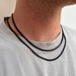 3mm Black Chain Necklace, Mens Black Curb Chain, Silver Chains / Gold ...