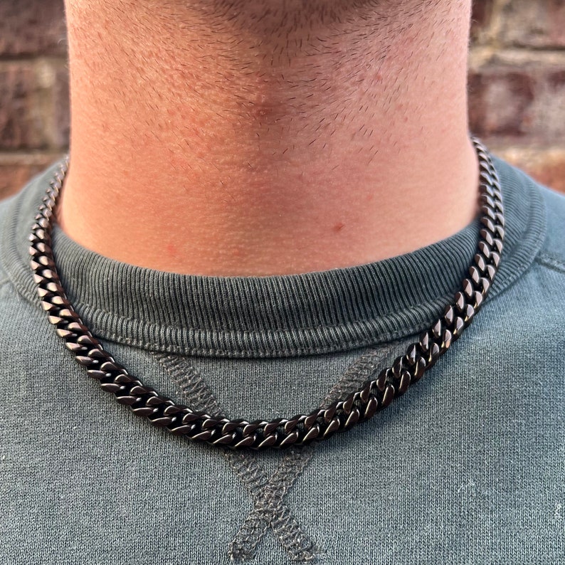 8mm Black Chain Necklace Mens Thick Black Cuban Chain Mens - Etsy
